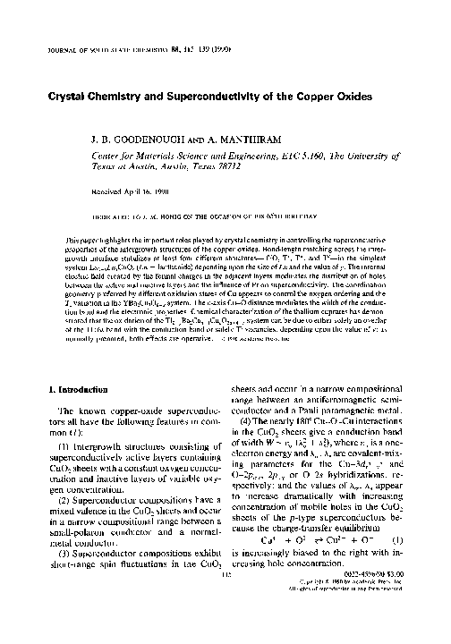 (PDF) Crystal chemistry and superconductivity of the copper oxides