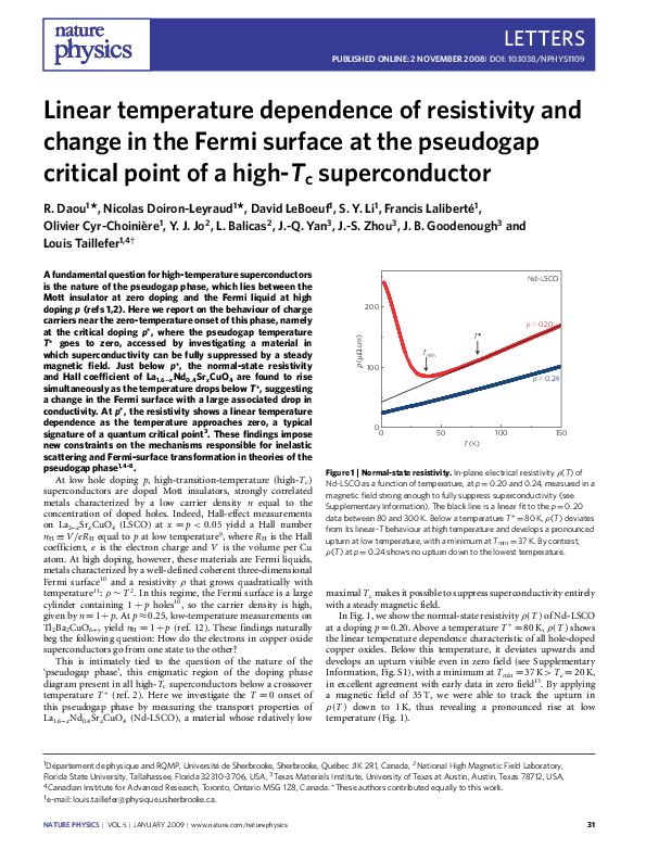 (PDF) Linear temperature dependence of resistivity and change in the ...