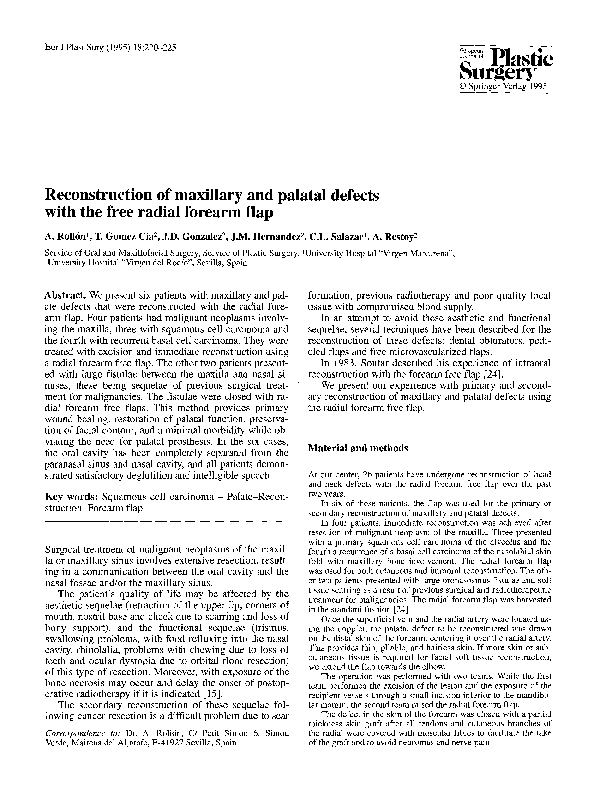 (PDF) Reconstruction of maxillary and palatal defects with the free ...
