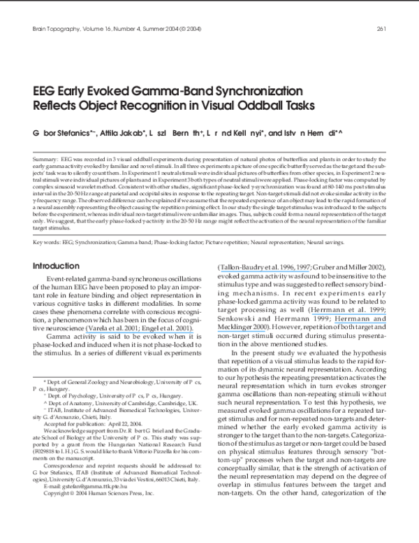 (PDF) EEG Early Evoked Gamma-Band Synchronization Reflects Object Recognition in Visual Oddball ...