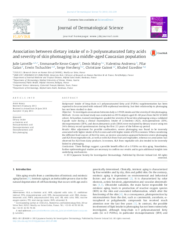 (PDF) Association between dietary intake of n-3 polyunsaturated fatty acids and severity of skin ...