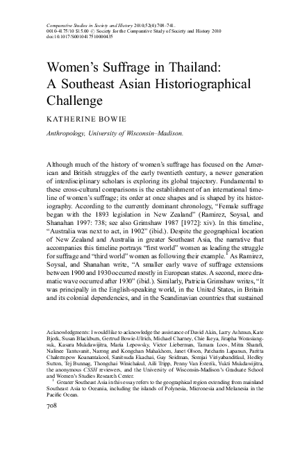 (PDF) Women's Suffrage in Thailand: A Southeast Asian Historiographical ...