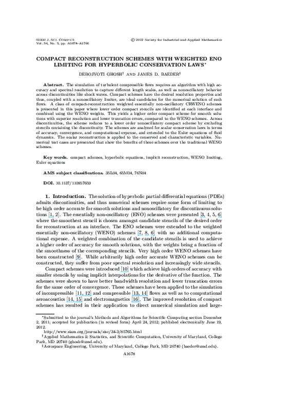Pdf Compact Reconstruction Schemes With Weighted Eno Limiting For Hyperbolic Conservation Laws