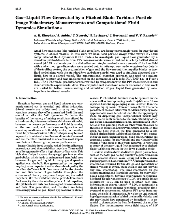 (PDF) Gas-liquid flow generated by a pitched blade turbine : PIV ...