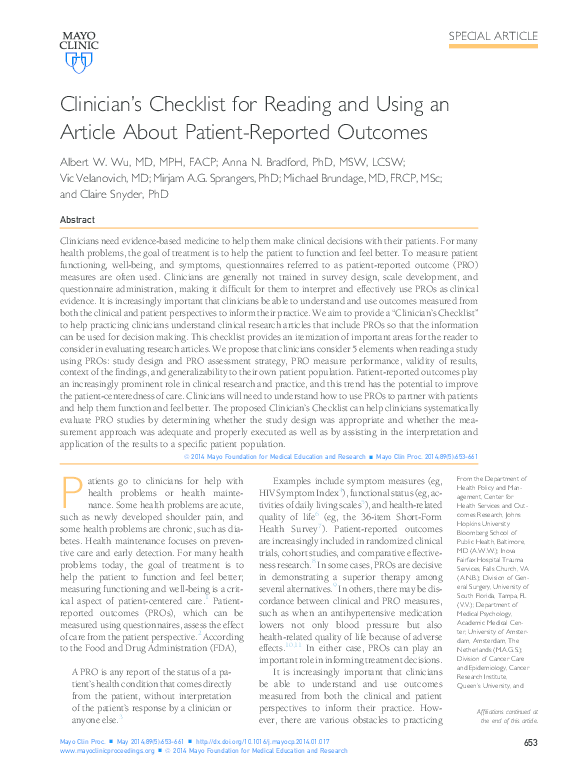 (PDF) Clinician's Checklist for Reading and Using an Article About ...