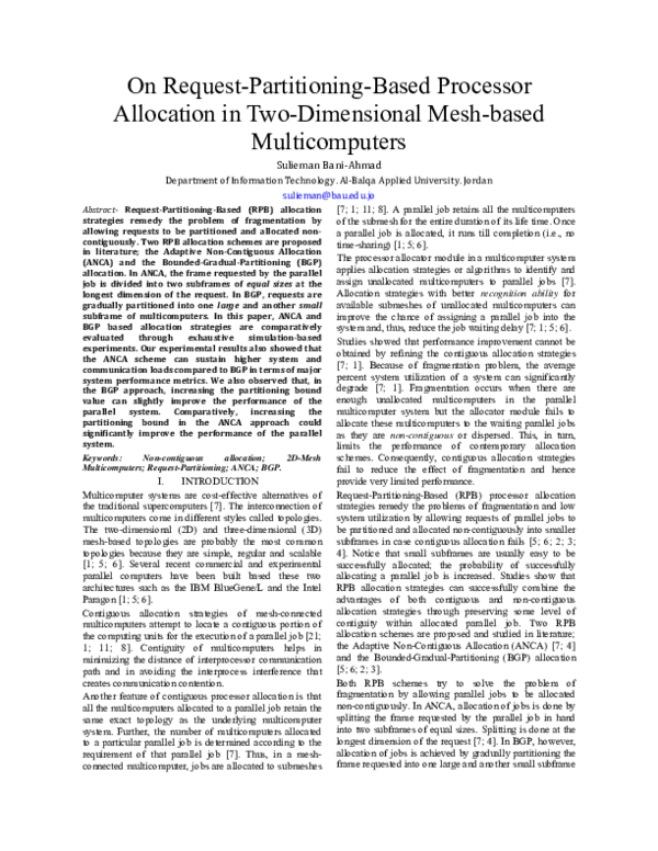 Pdf On Request Partitioning Based Processor Allocation In Two