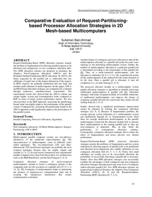 Pdf Comparative Evaluation Of Requestpartitioningbased Processor Allocation Strategies In 2d
