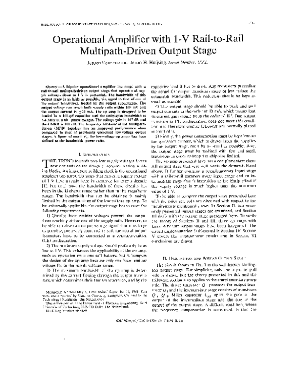 (PDF) An Operational Amplifier With 1V Rail-to-rail Multi-path-driven ...