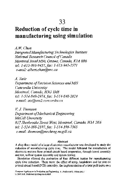 (PDF) Reduction of cycle time in manufacturing using simulation