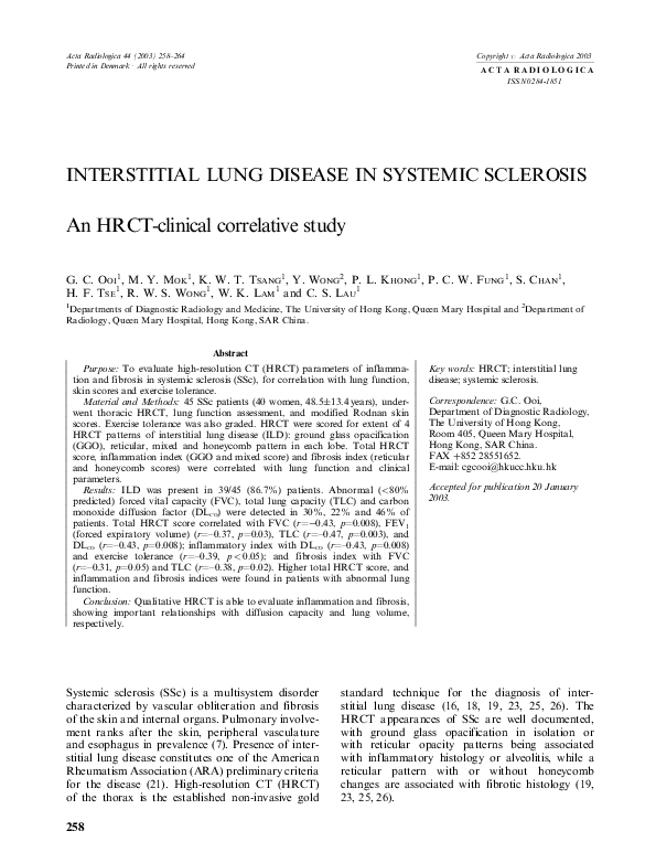 (PDF) Interstitial Lung disease in Systemic Sclerosis. An HRCT-clinical correlative study