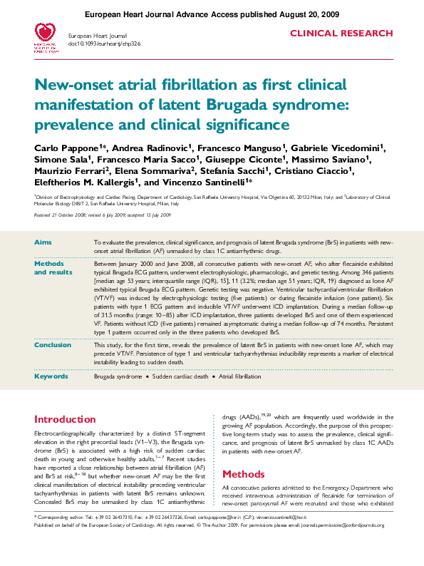 (PDF) New-onset atrial fibrillation as first clinical manifestation of latent Brugada syndrome ...