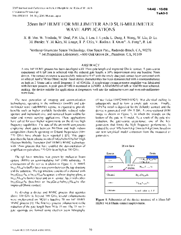 (PDF) 35nm InP HEMT for Millimeter and SubMillimeter Wave Applications