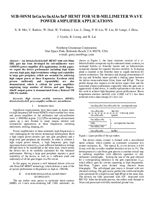 (PDF) Sub50NM InGaAs/InAlAs/InP HEMT for sub-millimeter wave power ...