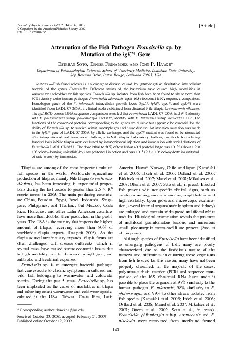 (PDF) Attenuation of the Fish Pathogen Francisella sp. by Mutation of ...