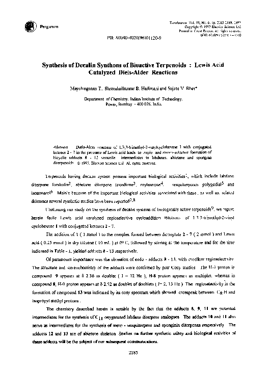 (PDF) Synthesis of decalin synthons of bioactive terpenoids: Lewis acid ...