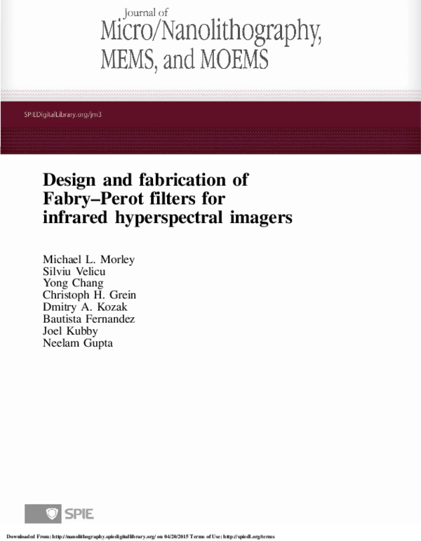 (PDF) Design and fabrication of Fabry–Perot filters for infrared ...
