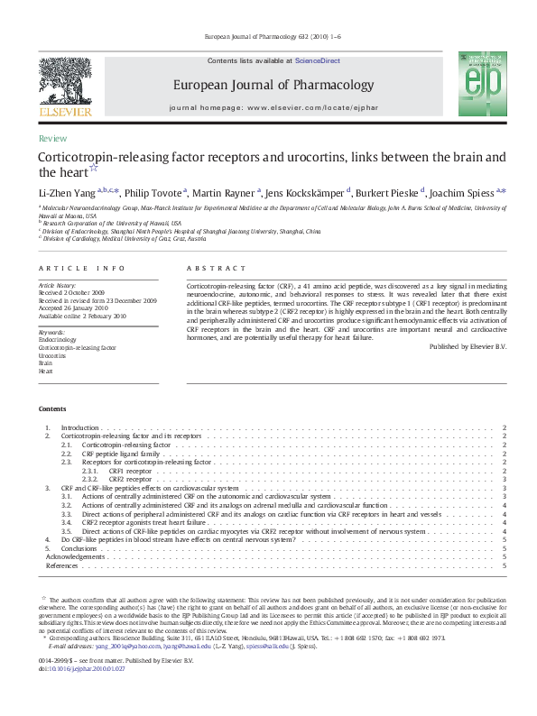 (PDF) Corticotropin-releasing factor receptors and urocortins, links between the brain and the heart