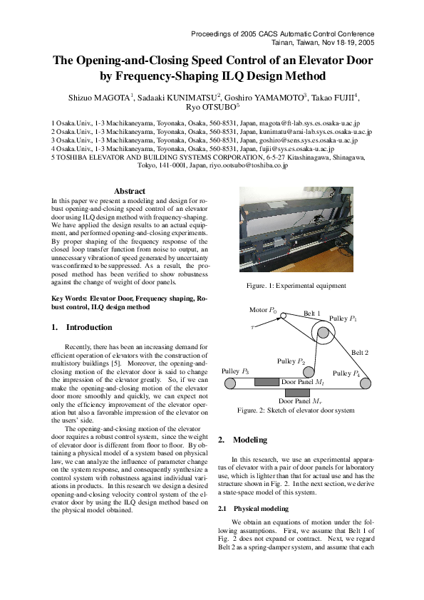(PDF) The opening-and-closing speed control of an elevator door by ...