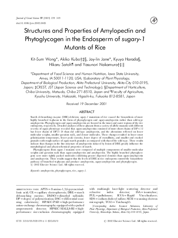 (PDF) Structures and Properties of Amylopectin and Phytoglycogen in the ...