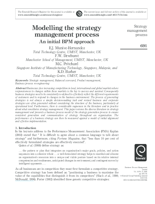 (PDF) Modelling the strategy management process : An initial BPM approach