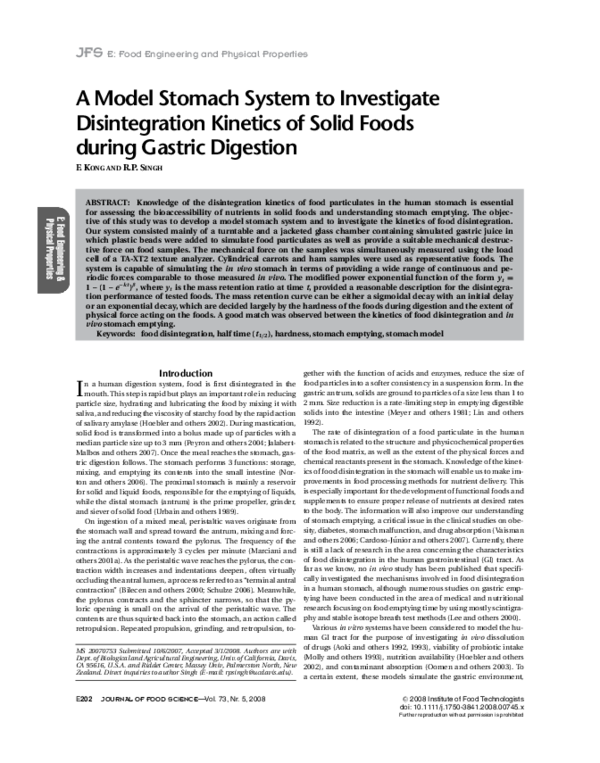 (PDF) A Model Stomach System to Investigate Disintegration Kinetics of ...