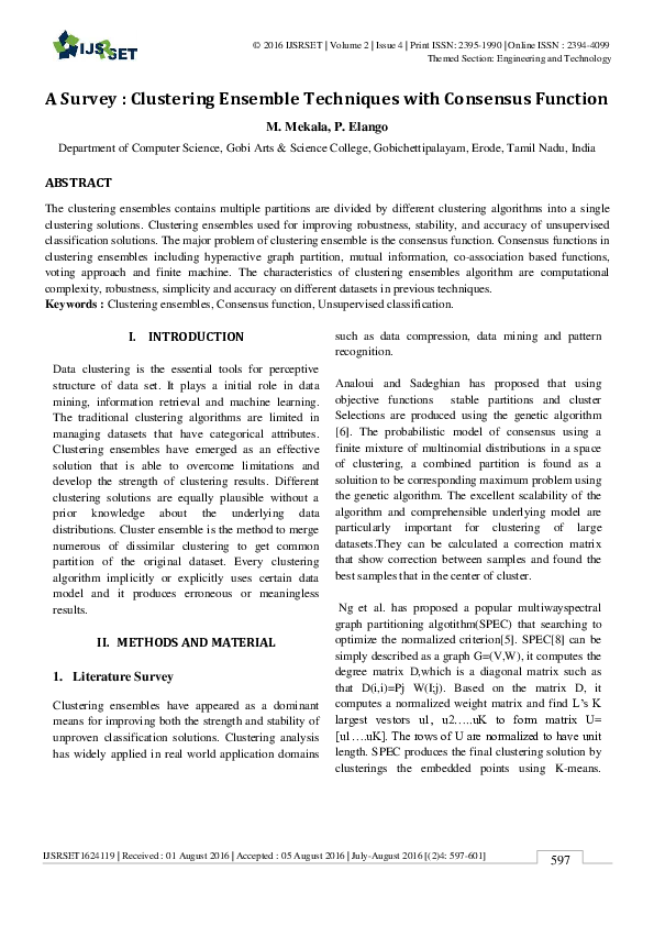 (PDF) A Survey : Clustering Ensemble Techniques with Consensus Function (PDF) A Survey : Clustering Ensemble Techniques with Consensus Function