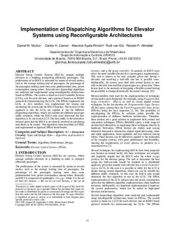 Pdf Implementation Of Dispatching Algorithms For Elevator Systems Using Reconfigurable