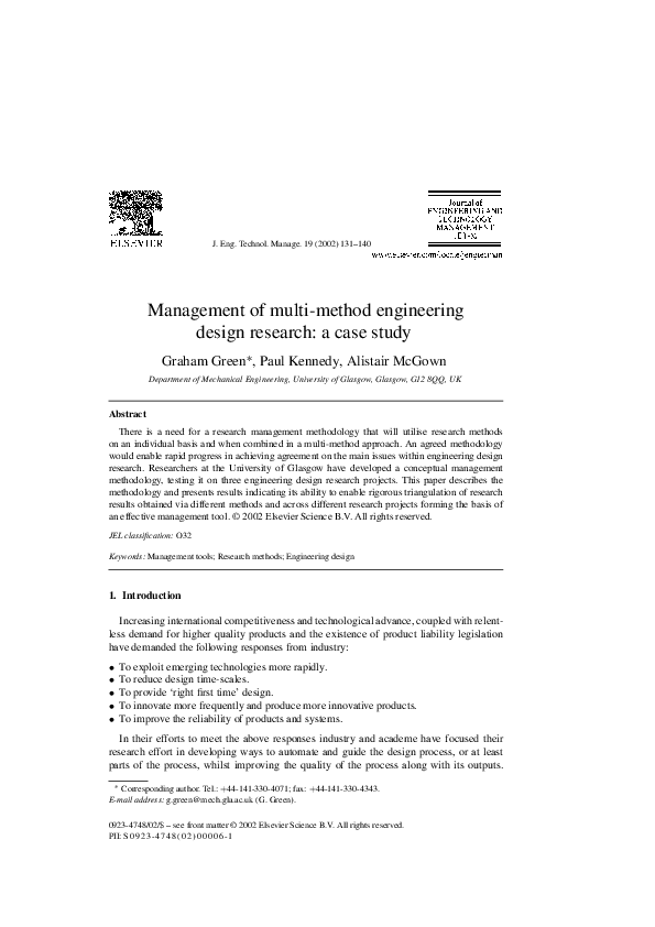 (PDF) Management of multi-method engineering design research: a case study
