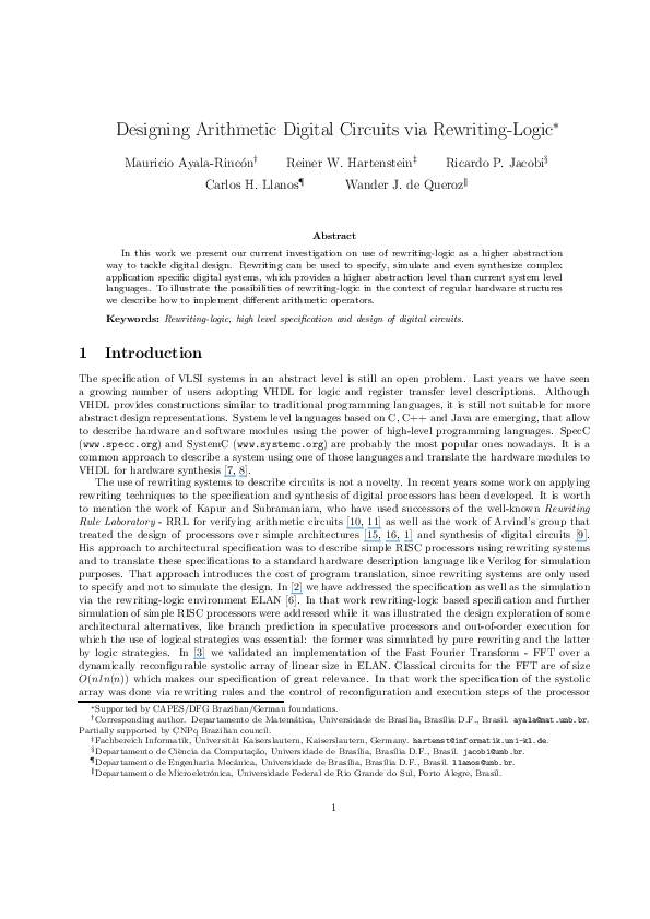 Designing Arithmetic Digital Circuits Via Rewriting Logic