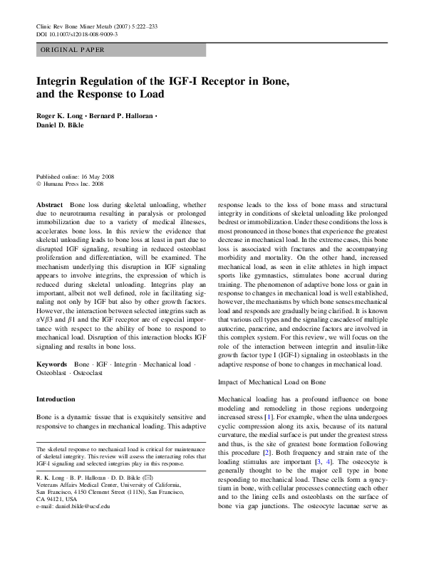(PDF) Integrin Regulation of the IGF-I Receptor in Bone, and the ...