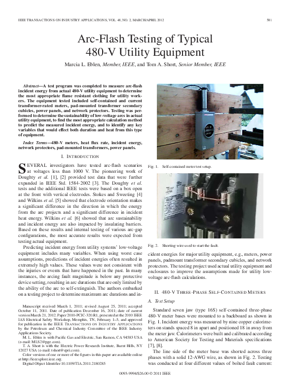 (PDF) Arc-Flash Testing of Typical 480-V Utility Equipment