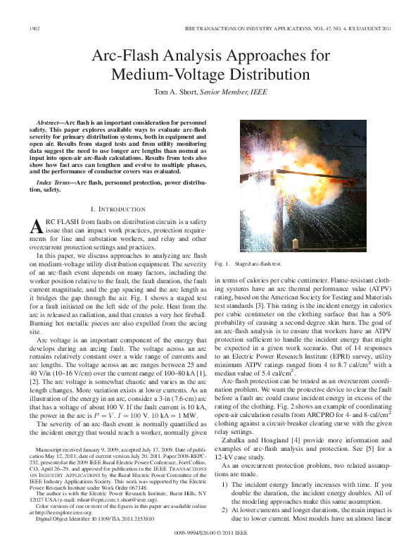 (PDF) Arc-Flash Analysis Approaches for Medium-Voltage Distribution