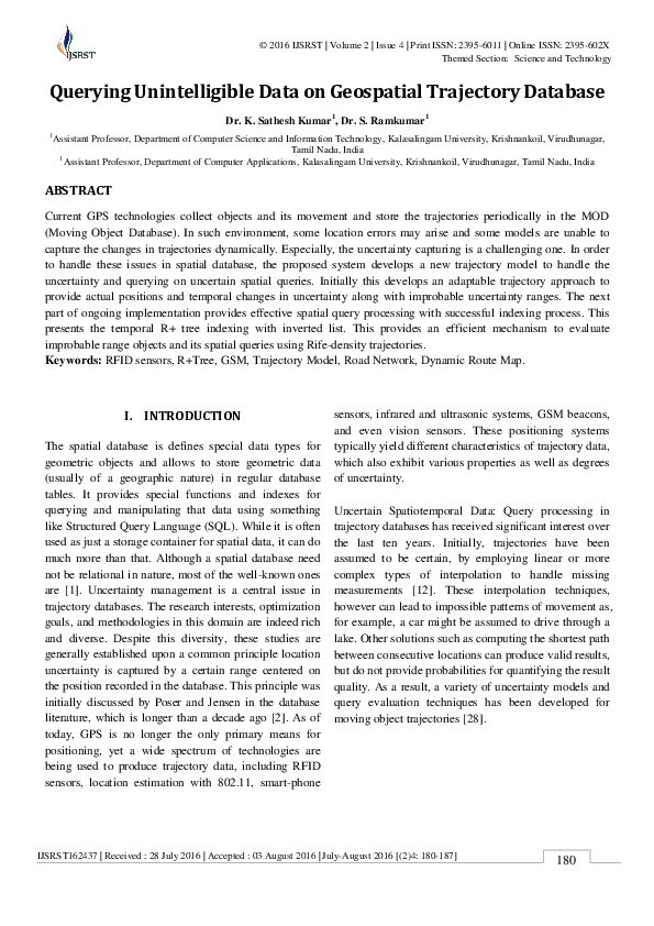 (PDF) Querying Unintelligible Data on Geospatial Trajectory Database | International Journal of ...