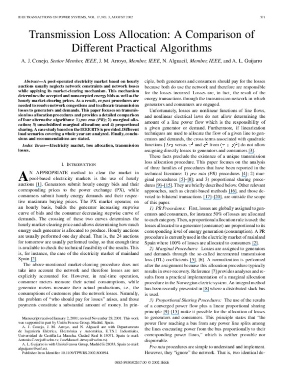 Pdf Transmission Loss Allocation A Comparison Of Different Practical Algorithms