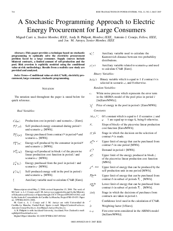 (PDF) A Stochastic Programming Approach to Electric Energy Procurement ...