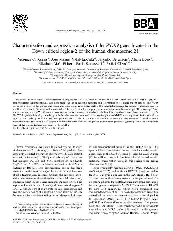 (PDF) Characterisation and expression analysis of the WDR9 gene ...