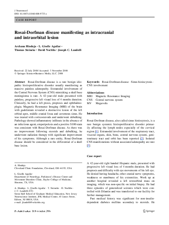 (PDF) Rosai-Dorfman disease manifesting as intracranial and ...
