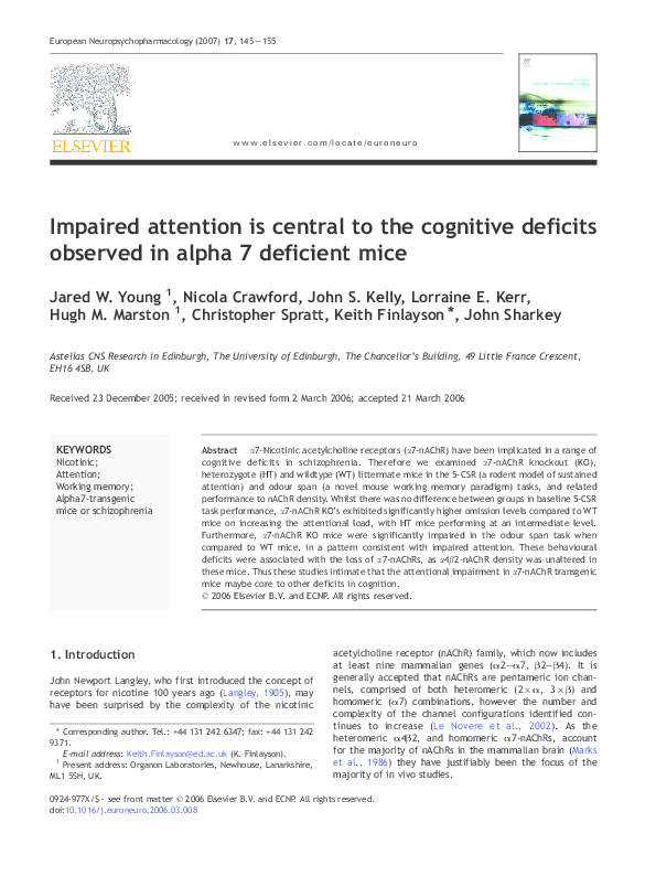 (PDF) Impaired attention is central to the cognitive deficits observed ...