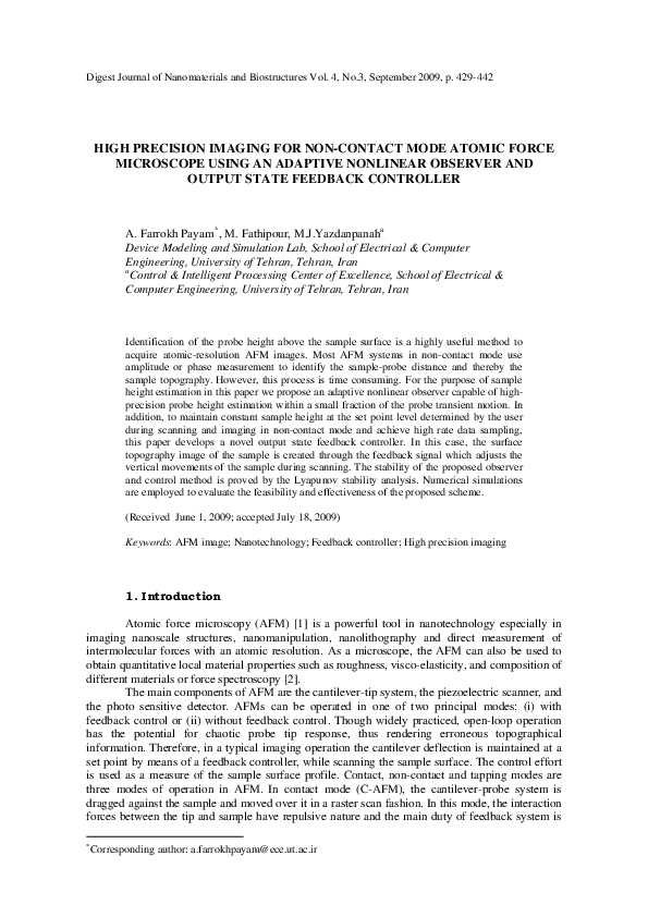 Pdf High Precision Imaging For Non Contact Mode Atomic Force Microscope Using An Adaptive