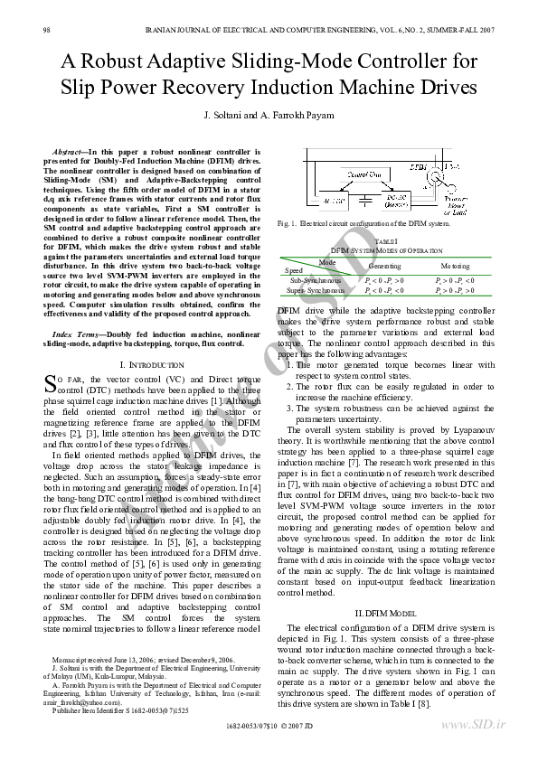(PDF) A Robust Adaptive Sliding-Mode Controller for Slip Power Recovery Induction Machine Drives