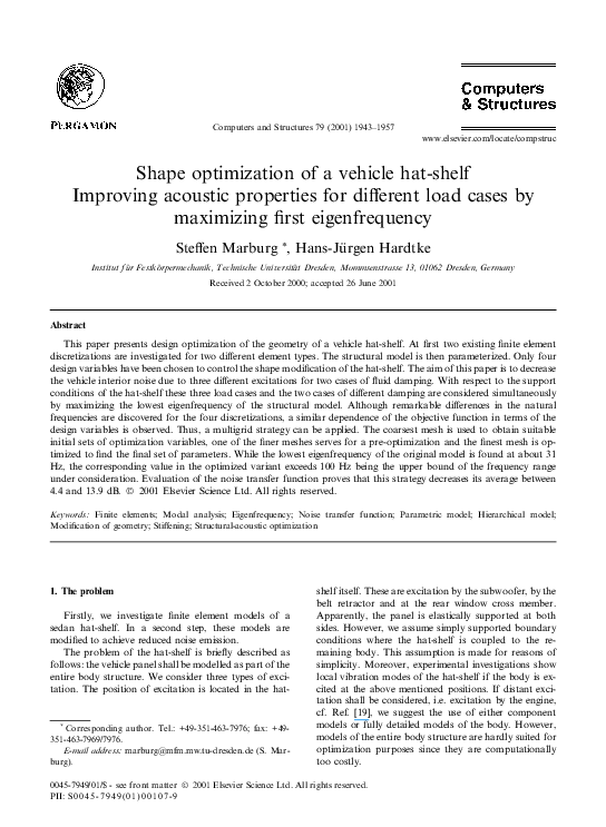 (PDF) Shape optimization of a vehicle hat-shelf