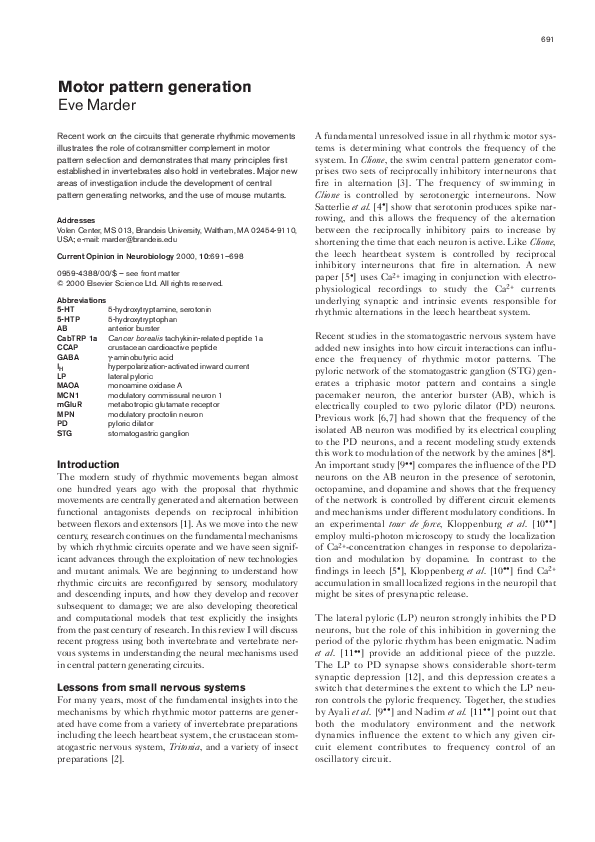 (PDF) Motor pattern generation