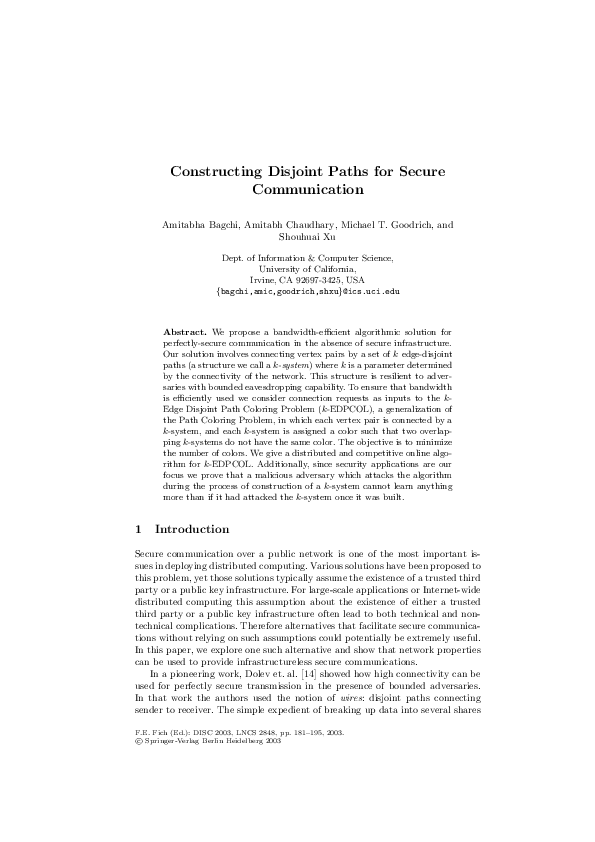 (PDF) Constructing Disjoint Paths for Secure Communication