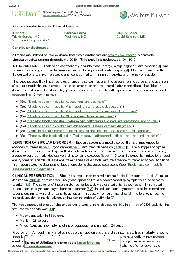 (PDF) Bipolar disorder in adults Clinical features