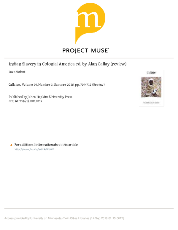 (PDF) Review of Alan Gallay, ed., Indian Slavery in Colonial America