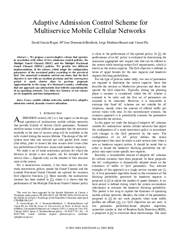 Adaptive admission control scheme for multiservice mobile cellular networks