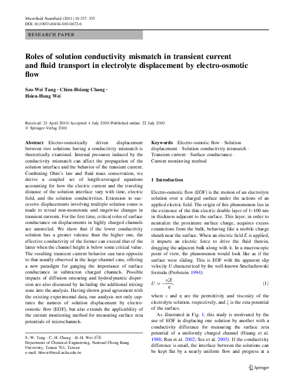 (PDF) Roles of solution conductivity mismatch in transient current and ...