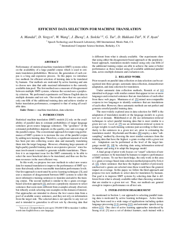 Pdf Efficient Data Selection For Machine Translation