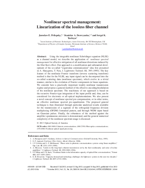 (PDF) Nonlinear spectral management: linearization of the lossless fiber channel