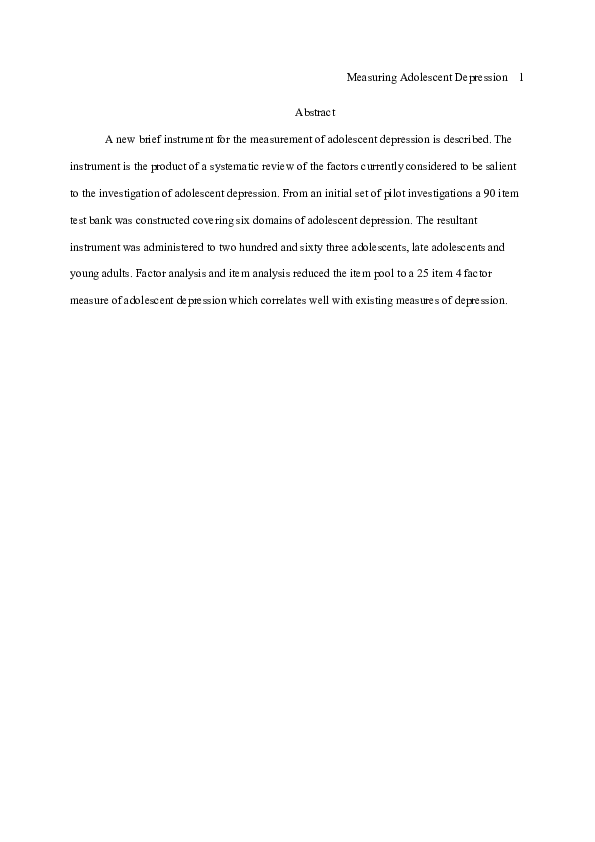 (PDF) Measuring adolescent depression: The adolescent depression scale